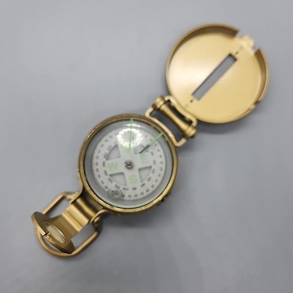 Vintage Gold Tone Lensatic Compass Liquid Filled Fold… - Gem